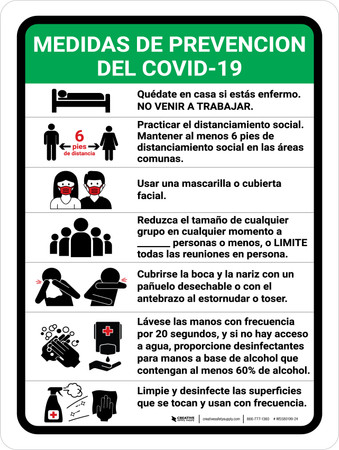 Covid-19 Prevention Measures with Icons Spanish Portrait - Wall Sign