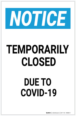 Notice: Temporarily Closed Due To Coronavirus - Label