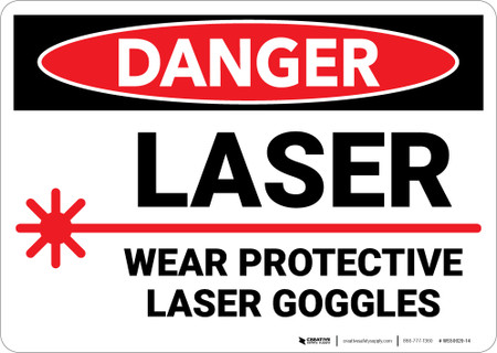 Danger: PPE Laser Wear Protective Goggles - Wall Sign