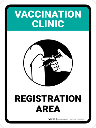 Vaccination Clinic: Registration Area Green Portrait - Wall Sign