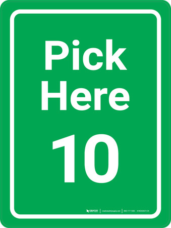 Pick Here 10 Green Portrait - Wall Sign