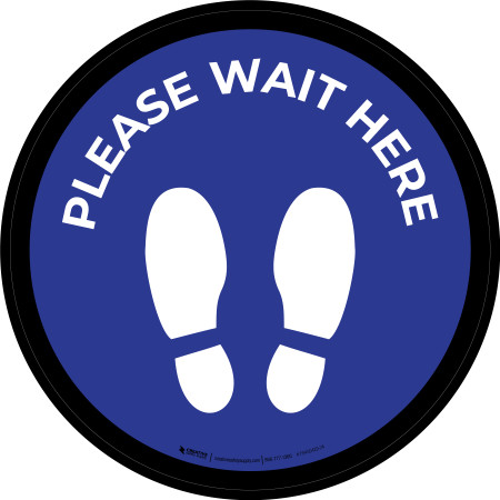Please Wait Here Blue with Icon Circular - Floor Sign