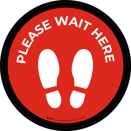 Please Wait Here Red with Icon Circular - Floor Sign