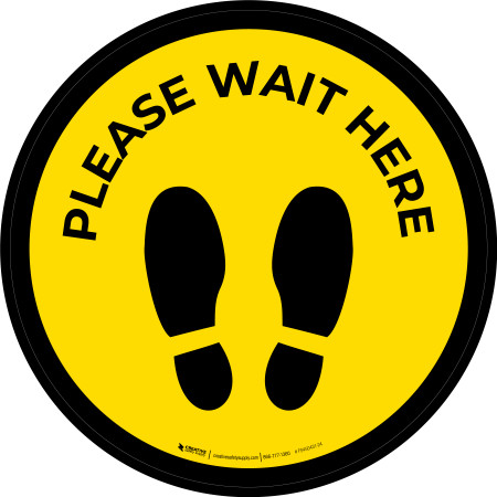 Please Wait Here Yellow with Icon Circular - Floor Sign