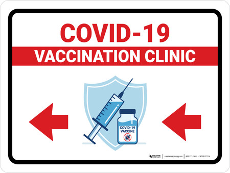 Covid-19 Vaccination Clinic Left Arrow Red Landscape - Wall Sign