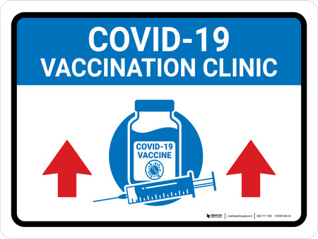 Covid-19 Vaccination Clinic Up Arrow Blue Landscape - Wall Sign