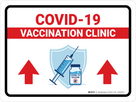 Covid-19 Vaccination Clinic Up Arrow Red Landscape - Wall Sign