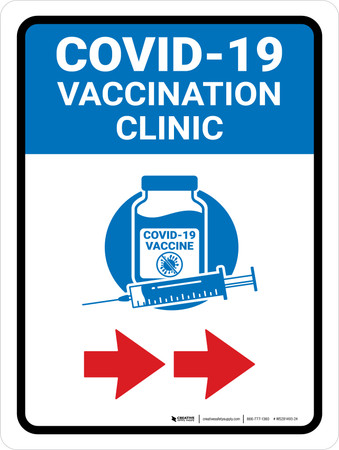 Covid-19 Vaccination Clinic Right Arrow Blue Portrait - Wall Sign ...