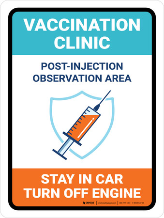 Vaccination Clinic: Post Injection Observation Area Portrait - Wall Sign