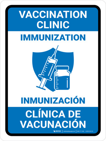 Vaccination Clinic Immunization Bilingual Spanish Blue Portrait - Wall Sign