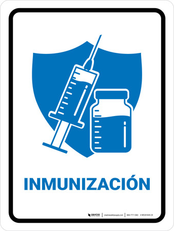 Immunization With Vaccine Injection Icon Spanish Blue Portrait - Wall Sign