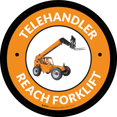 Telehandler Reach Forklift Orange Circular - Floor Sign