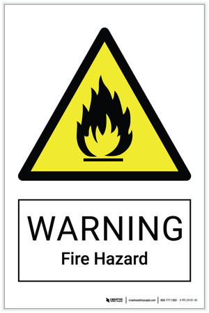Warning: Fire Hazard - Label | Creative Safety Supply