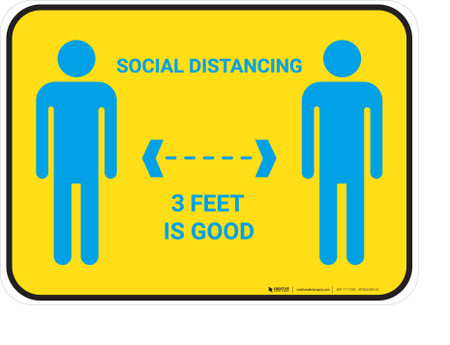 Social Distancing 3 Feet Is Good with Icons Rectangular - Floor Sign