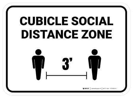 Cubicle Social Distance Zone 3ft White Rectangle - Floor Sign