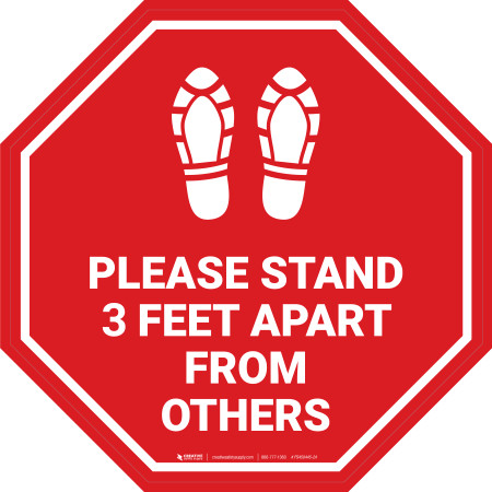 Please Stand 3 Feet Apart From Others Shoe Prints Stop Sign - Floor Sign