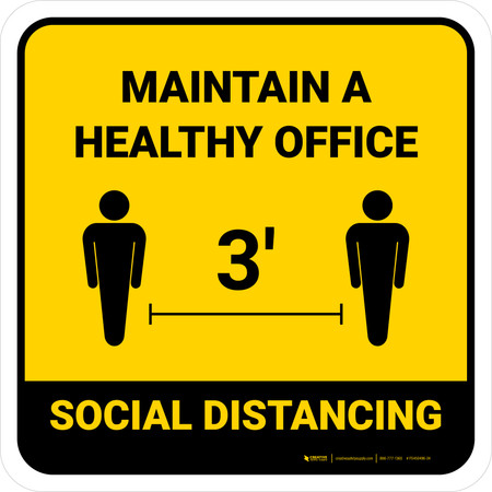 Social Distancing Maintain A Healthy Office 3ft Yellow Square - Floor Sign