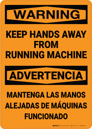 Hazard: Keep Hands Away From Running Machine Bilingual Spanish - Wall Sign
