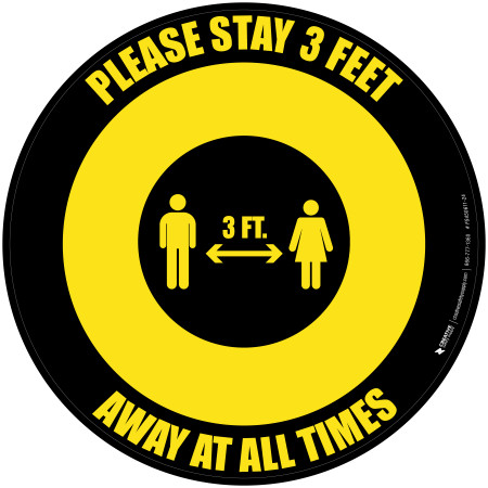 Please Stay 3 Feet Away At All Times With Icon Yellow/Black - Circular ...