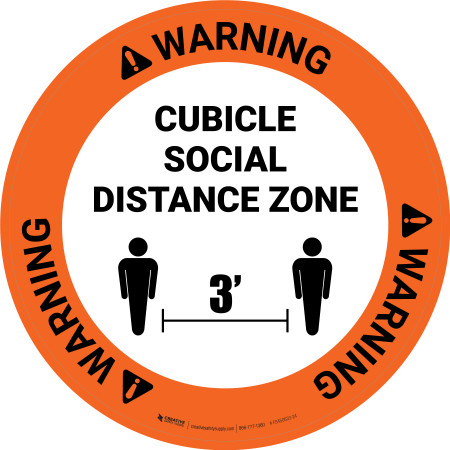 Warning: Cubicle Social Distance Zone 3ft with Icon Circular - Floor Sign