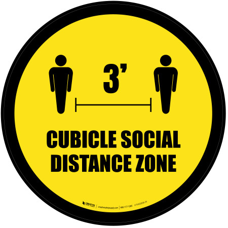 Cubicle Social Distance Zone 3ft Yellow Circle - Floor Sign