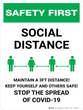 Safety First: Social Distance - Maintain a 3ft Distance! Portrait ...