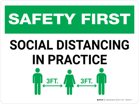 Safety First: Social Distancing in Practice 3ft Landscape - Wall Sign