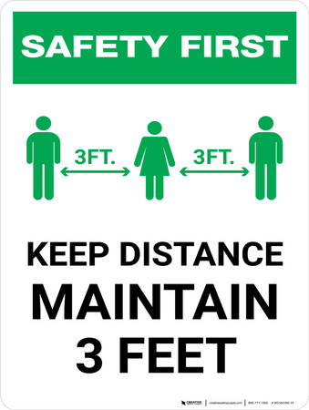 Safety First: Keep Distance Maintain 3ft with Icon Portrait - Wall Sign