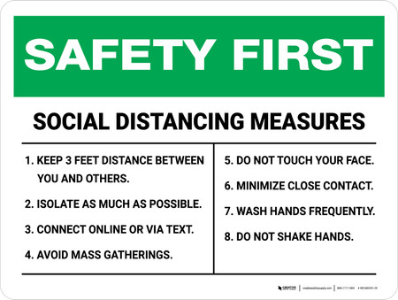 Safety First: Social Distancing Measures 3ft Distance Landscape - Wall Sign