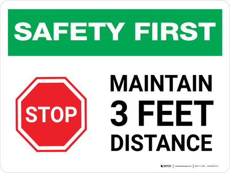 Safety First: Stop Maintain 3ft Distance with Icon Landscape - Wall Sign