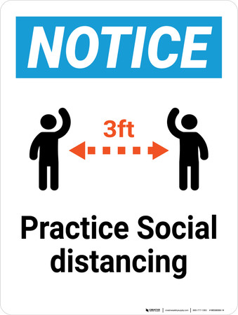 Notice: Practice Social Distancing with 3ft Icon - Wall Sign