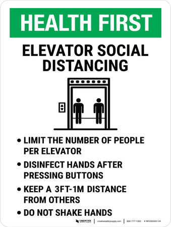 Health First: Elevator Social Distancing 3ft Portrait - Wall Sign