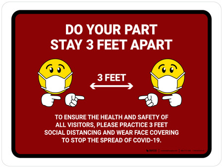 Do Your Part Stay 3 Feet Apart with Emojis Red Landscape - Wall Sign