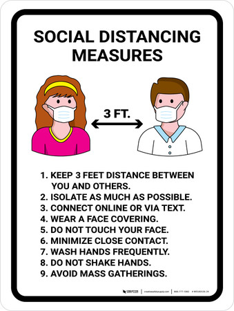 Social Distancing Measures with 3ft Icons Portrait - Wall Sign