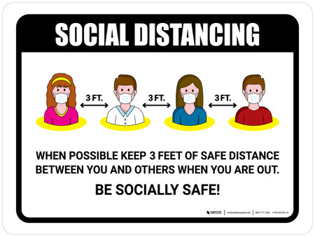 Social Distancing Keep 3 Feet When Possible with Icons Landscape - Wall ...