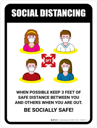 Social Distancing Keep 3 Feet When Possible with Icons Portrait - Wall Sign