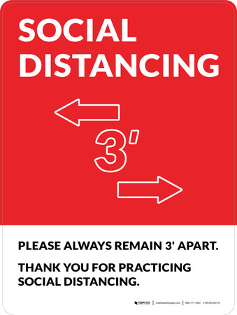 Social Distancing Please Always Remain 3ft Apart with Icon Red Portrait ...