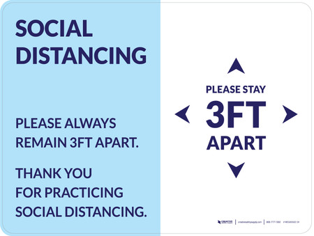 Social Distancing Please Stay 3Ft Apart Blue Landscape - Wall Sign