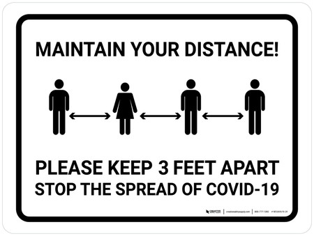 Maintain Your Distance - Please Keep 3Ft Apart Landscape - Wall Sign