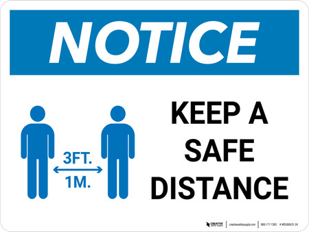 Notice: Keep Distance Maintain 3ft with Icon Landscape - Wall Sign