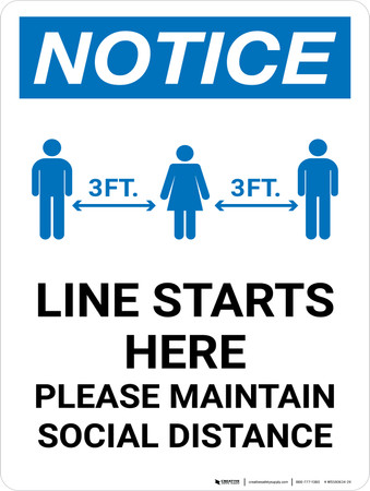 Notice: Line Starts Here Maintain Social Distancing with 3ft Icon ...