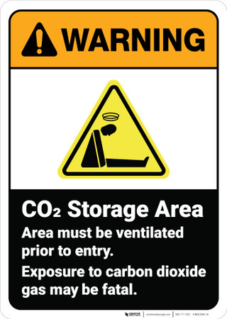 Warning: Co2 Storage Area Ventilated Prior To Entry ANSI - Wall Sign