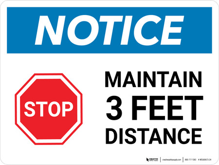 Notice: Stop Maintain 3ft Distance with Icon Landscape - Wall Sign