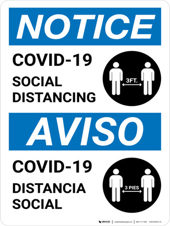 Notice: COVID-19 Social Distancing Bilingual Spanish with 3ft Icon ...