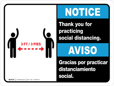 Notice: Thank You For Practicing Social Distancing Bilingual Spanish ...