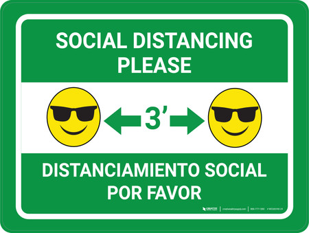 Social Distancing Please Bilingual Spanish with Sunglasses 3ft Emoji ...