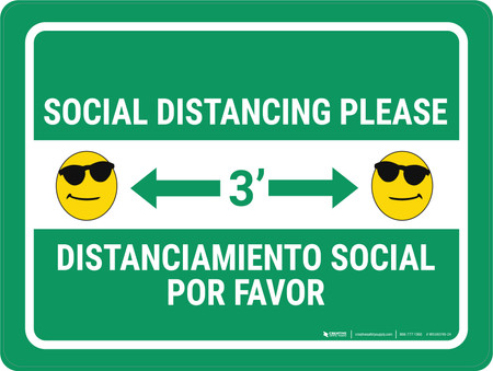 Social Distancing Please with Sunglasses Bilingual Spanish 3ft Emoji ...