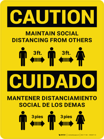 Caution: Maintain Social Distancing From Others - 3 ft Bilingual ...