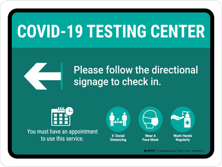 Covid-19 Testing Center Green Left Arrow Landscape - Wall Sign