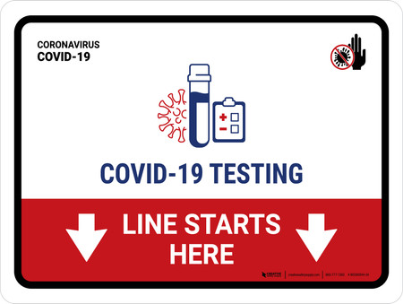 Covid-19 Testing Line Starts Here With Icon Arrow Down Landscape - Wall ...